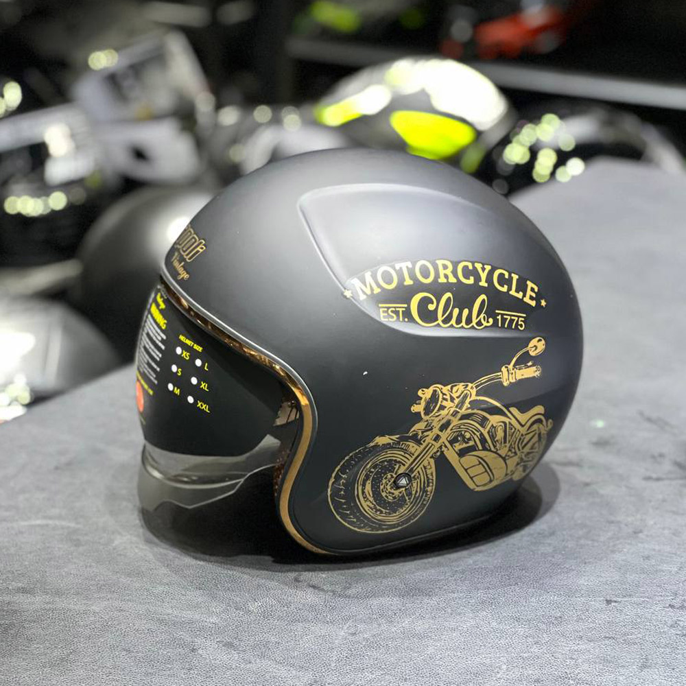 NAPOLI JET Vintage Matt Black Gold - KMX Helmets
